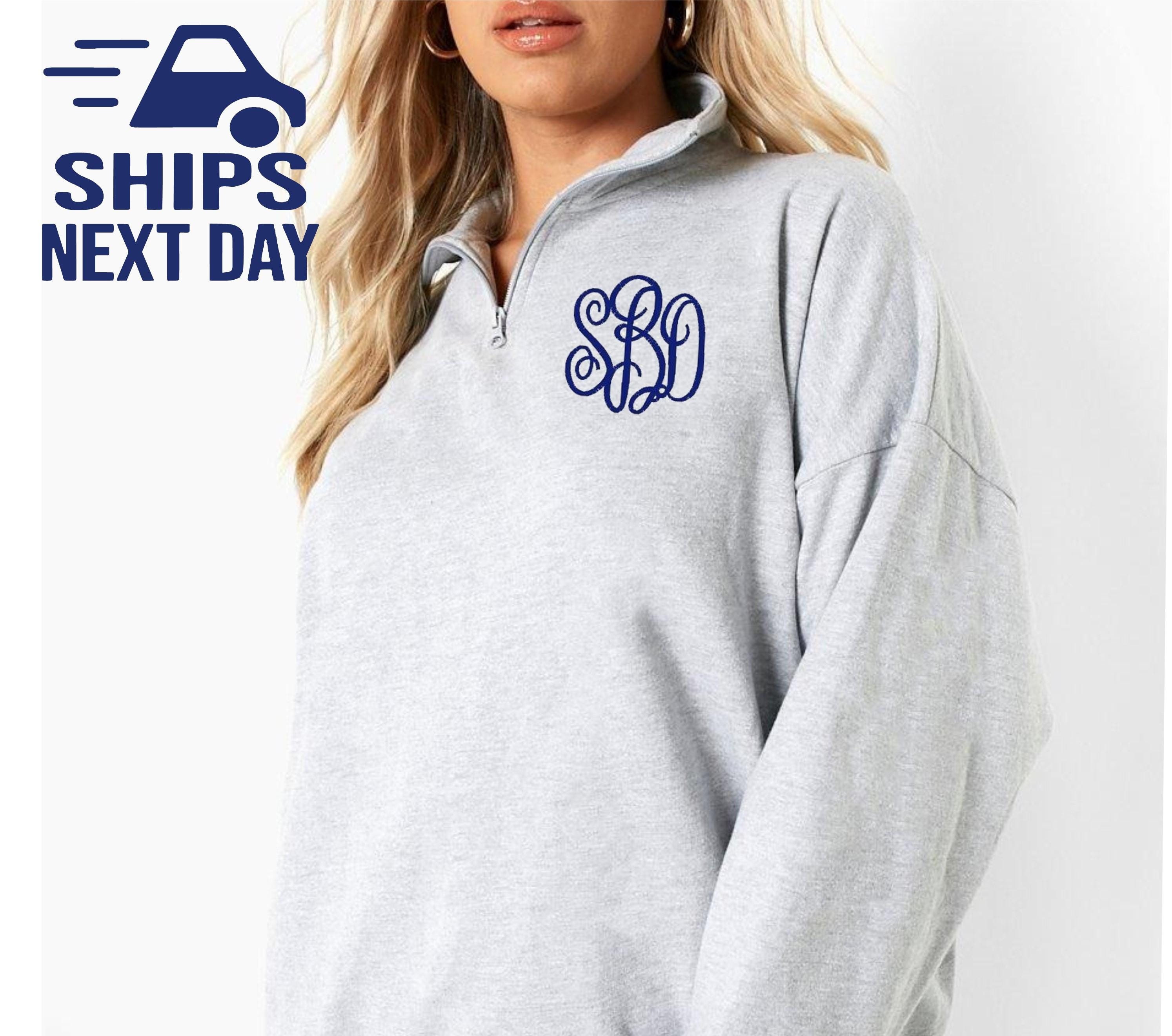Embroidered Monogram Quarter Zip Sweatshirt: Personalized Pullover - Etsy
