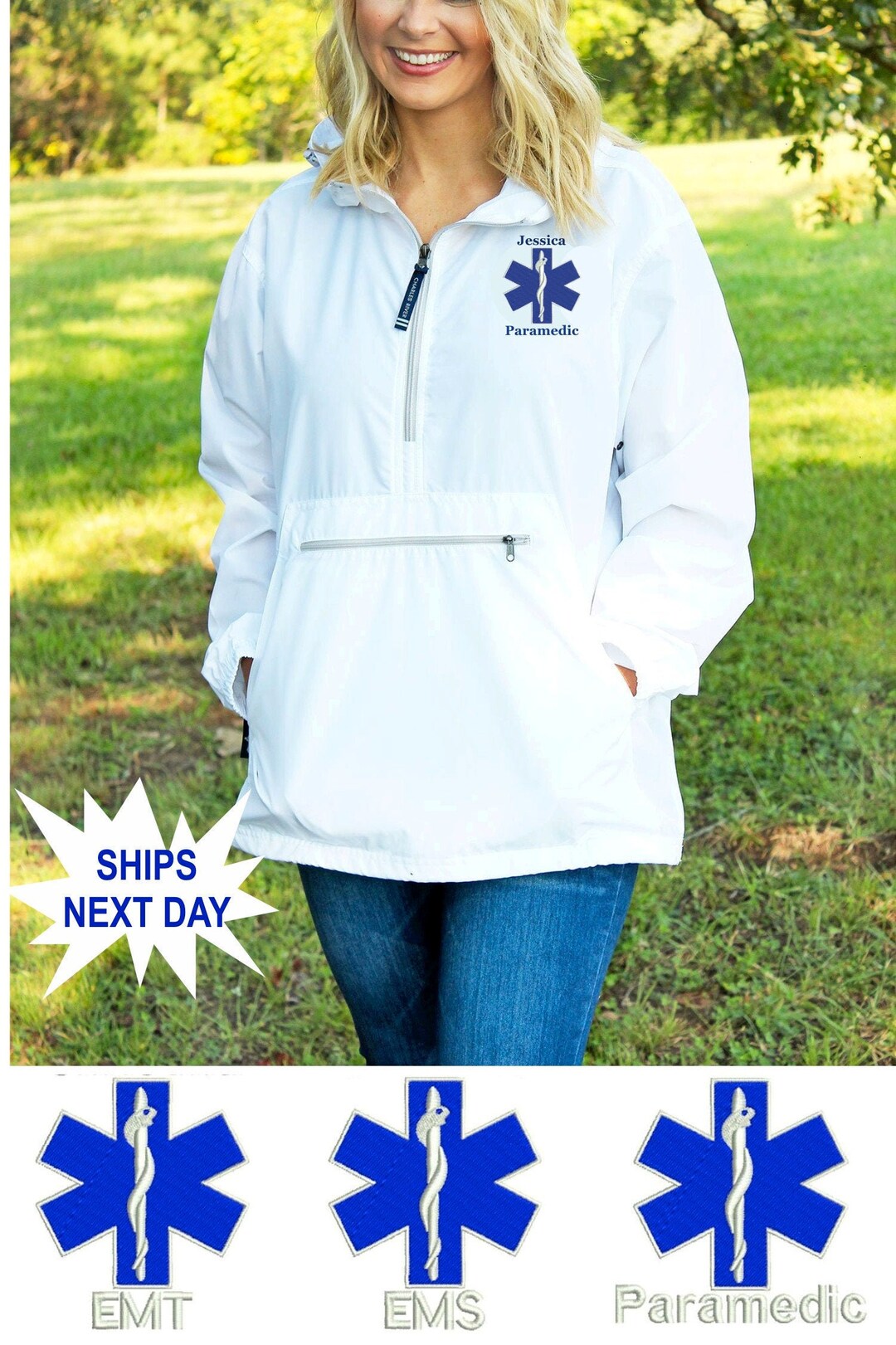 Custom EMT EMS Paramedic Rain Pullover: Charles River Windbreaker - Etsy