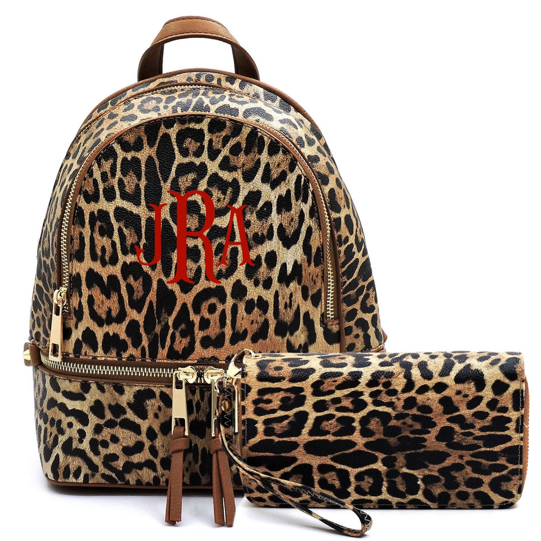 Monogrammed Leopard 2-in-1 Backpack Wallet Set| Monogram Personalized ...