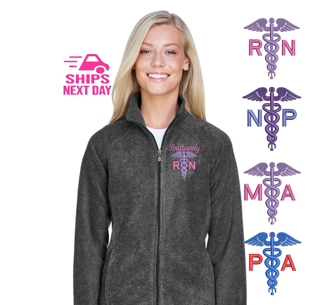 Custom Embroidered Caduceus Nurse Jacket, Personalized Nurse Fleece ...