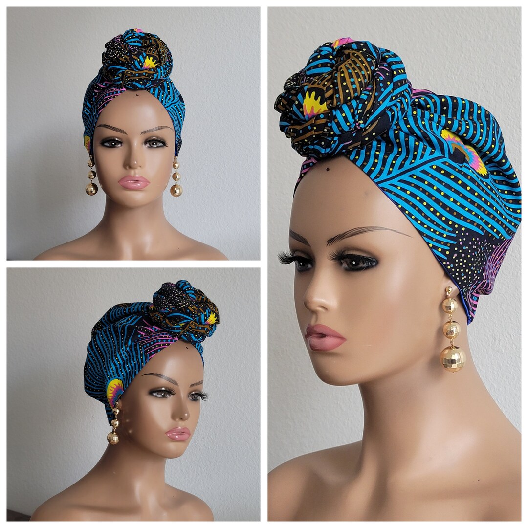 Satin Lined Turban Pre-tied African Print Turban Ankara Headwrap Pre ...