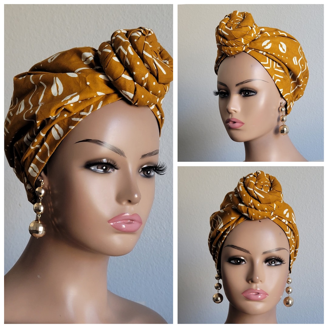 Satin Lined Turban Pre-tied African Print Turban Ankara Headwrap Pre ...