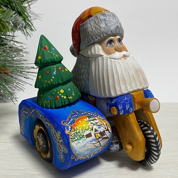 Motorcycle Santa Figurine - Etsy