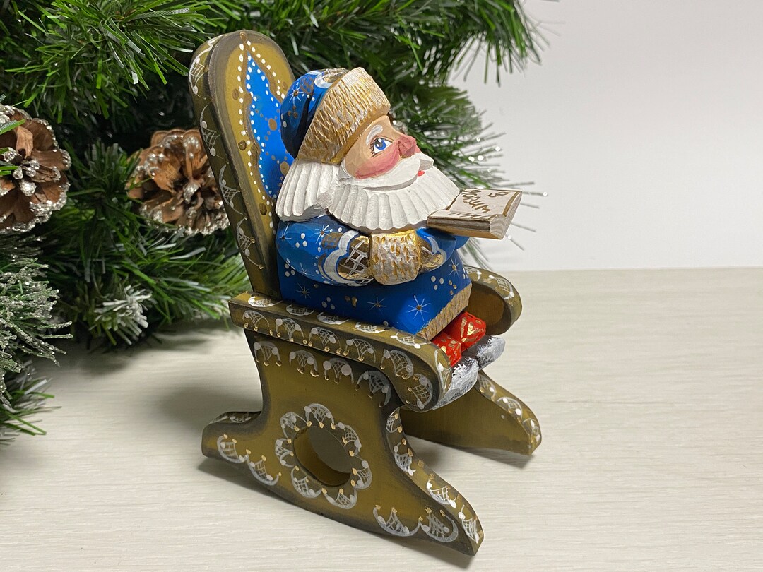 Hand Carved Wooden Santa Claus Figurine, Hand Painted Ukrainian Santa ...