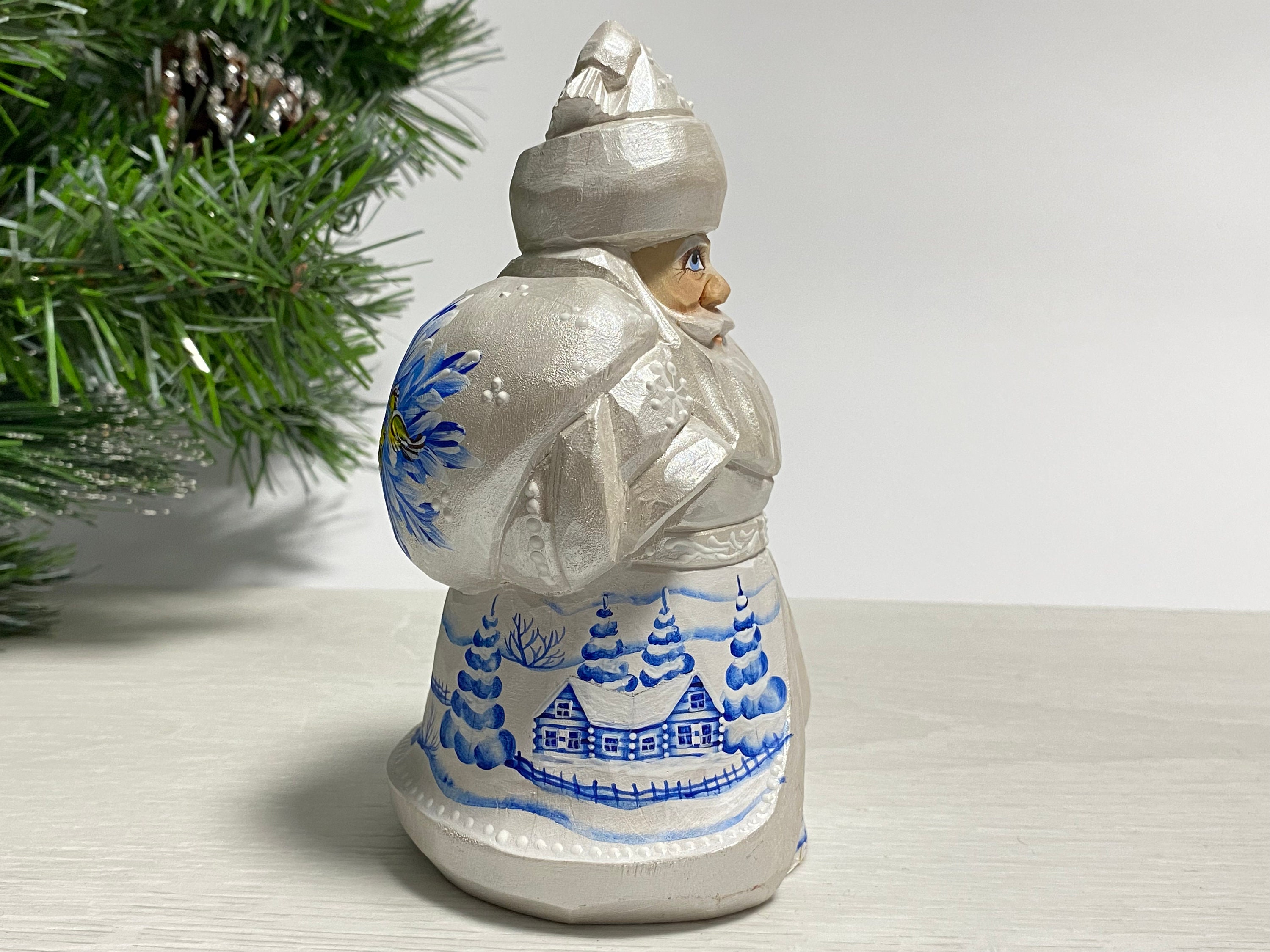 Hand Carved Wooden Santa Claus Figurine, Hand Painted Ukrainian Santa ...