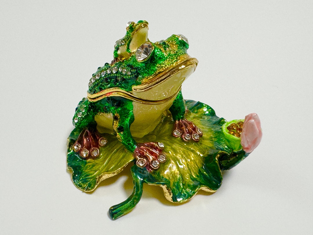 Frog Trinket Box, Animal Jewelry Box, Frog Figurine, Enameled Metal Box ...