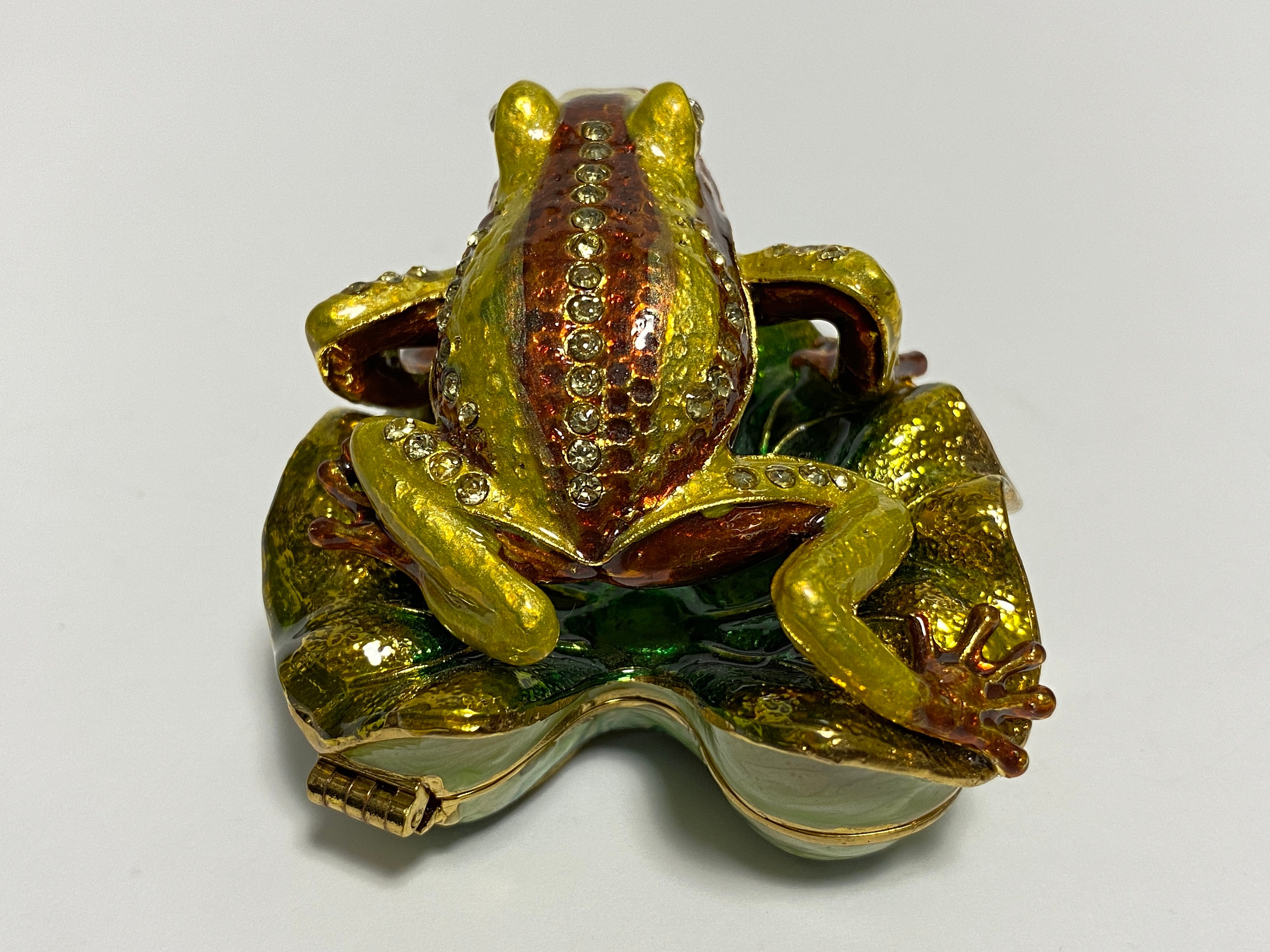 Frog Trinket Box, Animal Jewelry Box, Frog Figurine, Enameled Metal Box ...