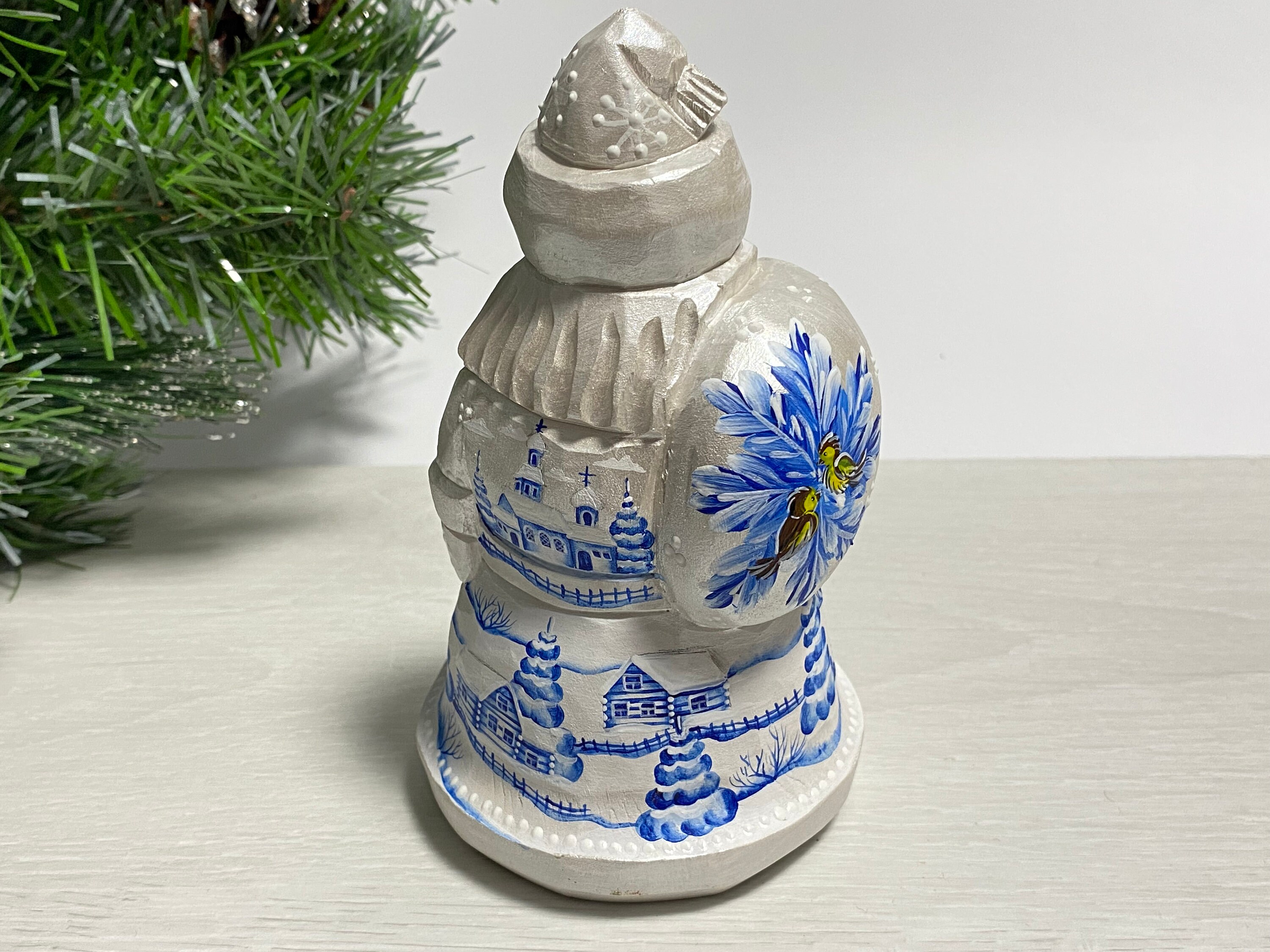 Hand Carved Wooden Santa Claus Figurine, Hand Painted Ukrainian Santa ...