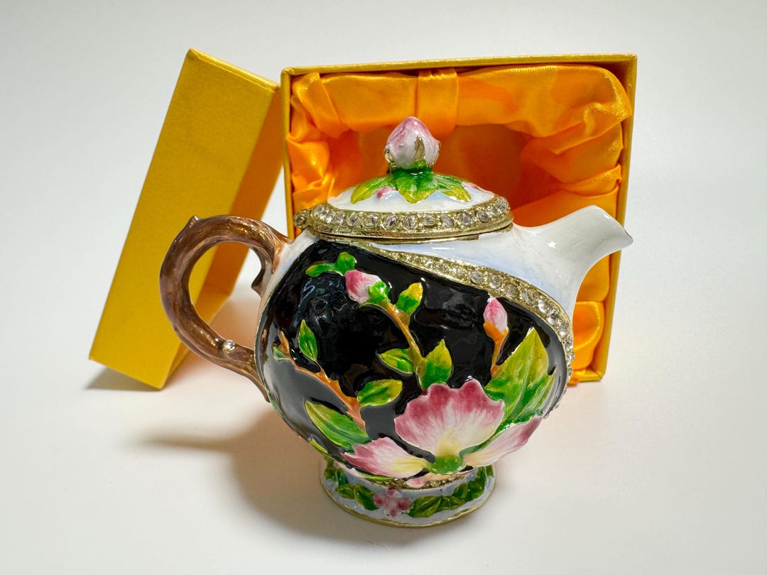 Teapot Trinket Box, Kettle Jewelry Box, Enameled Metal Box With ...