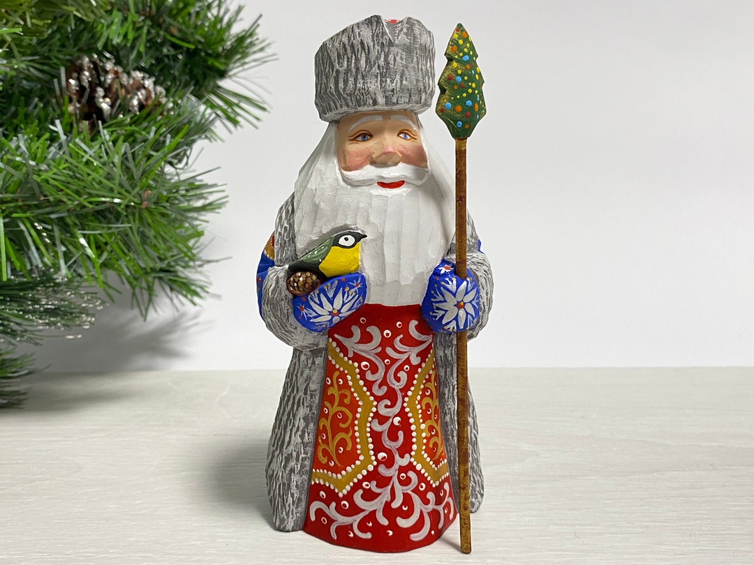 Hand Carved Wooden Santa Claus Figurine, Hand Painted Ukrainian Santa ...