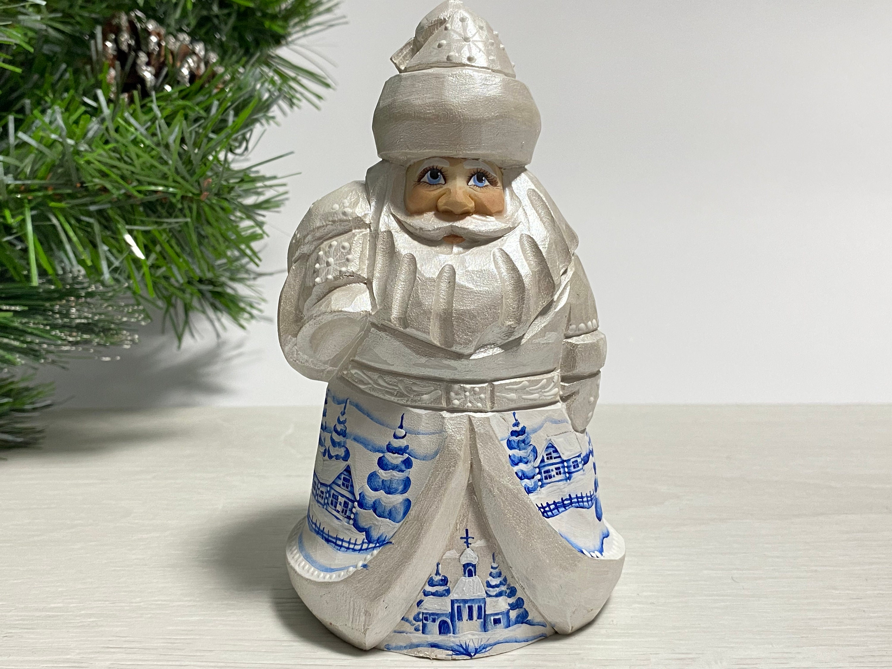 Hand Carved Wooden Santa Claus Figurine, Hand Painted Ukrainian Santa ...