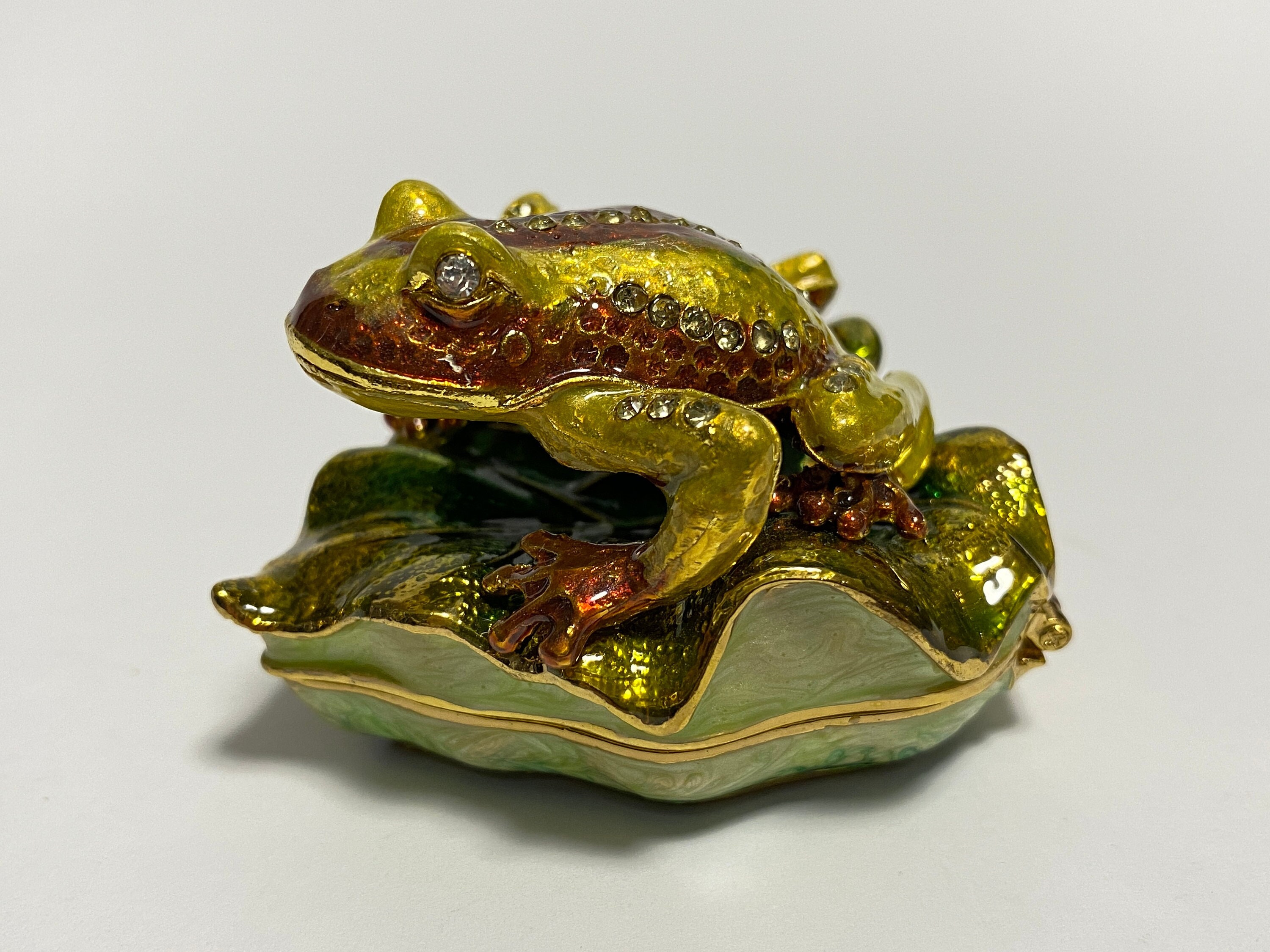 Frog Trinket Box, Animal Jewelry Box, Frog Figurine, Enameled Metal Box ...
