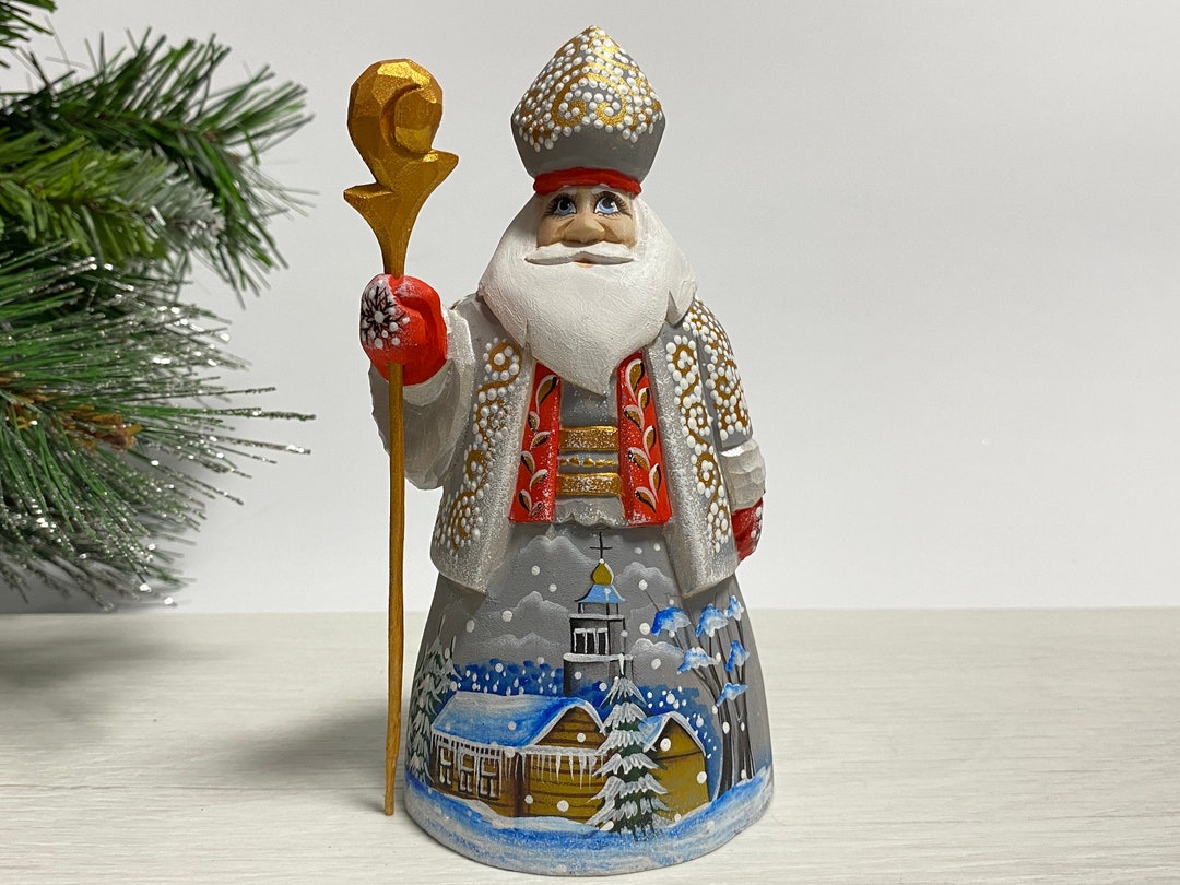 Hand Carved Santa Claus Figurine, Wooden Santa Figure, Wood Carving ...
