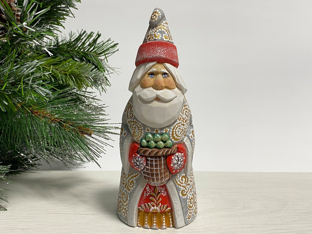 Hand Carved Santa Claus Figurine, Wooden Santa Figure, Wood Carving ...
