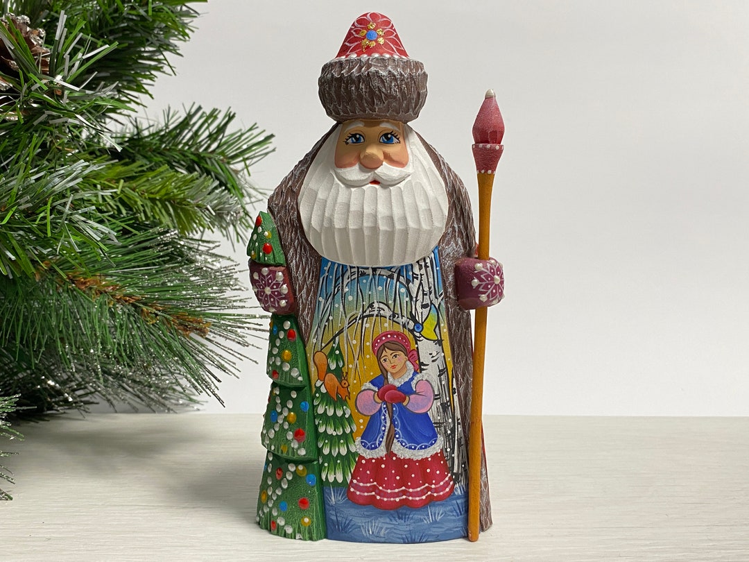 Hand Carved Santa Claus Figurine, Wooden Santa Figure, Wood Carving ...