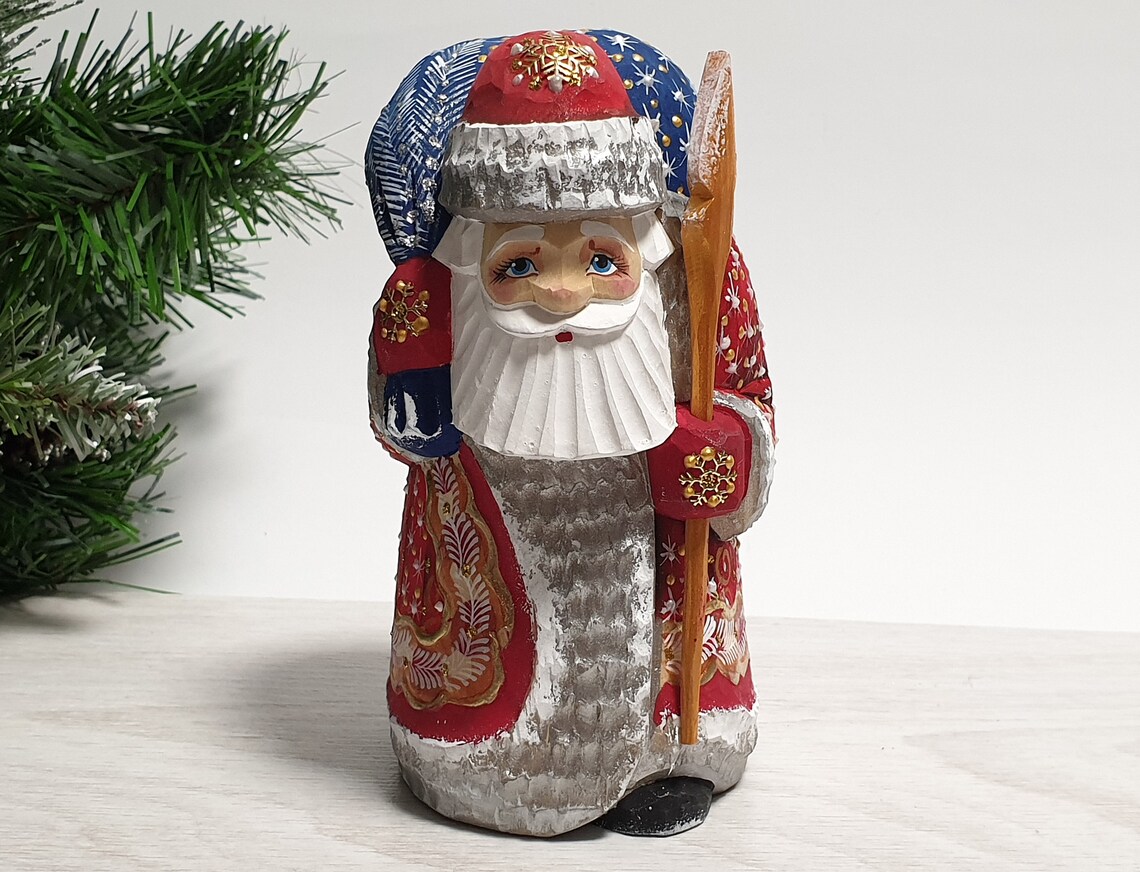 Hand Carved Wooden Russian Santa Claus Figurine Old World - Etsy