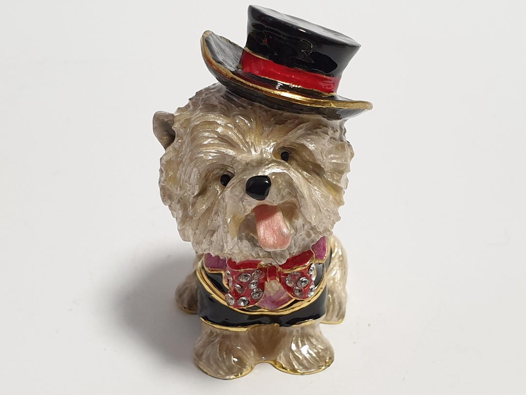 Dog Trinket Box, Animal Jewelry Box, Enameled Metal Box With Swarovski ...