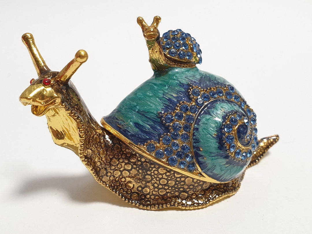 Jewelry Box, Animal Trinket Box, Snail Figurine, Enameled Metal Box ...