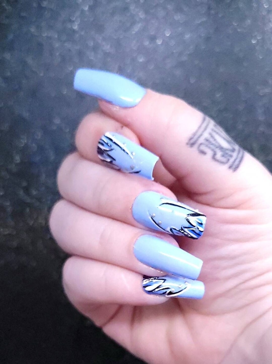 Y2K Aesthetic Press Ons, Blue Press on Nails, Custom Long Press on ...