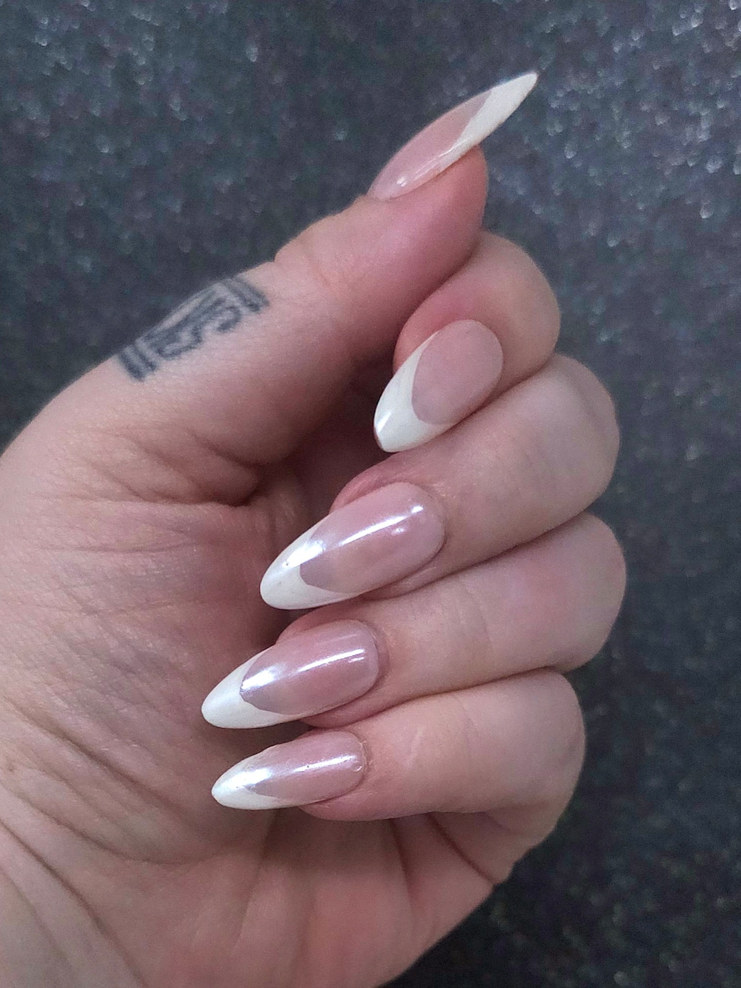 French Tip Print Press Ons With Chrome, Custom Long Press on Nails ...