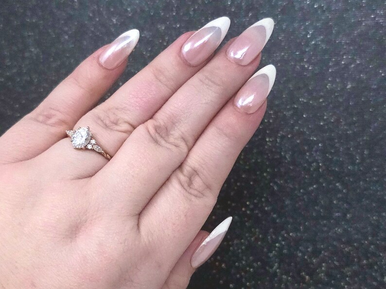French Tip Print Press Ons With Chrome, Custom Long Press on Nails ...