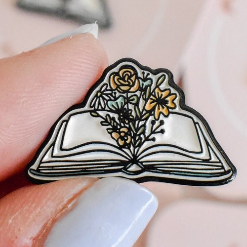 Floral Book Pin Cute Book Enamel Pin Floral Accessories - Etsy