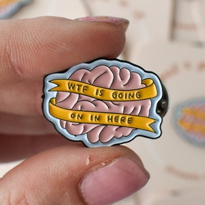 WTF Brain Pin | Funny Mental Health Enamel Pin for Lanyard, Backpack ...