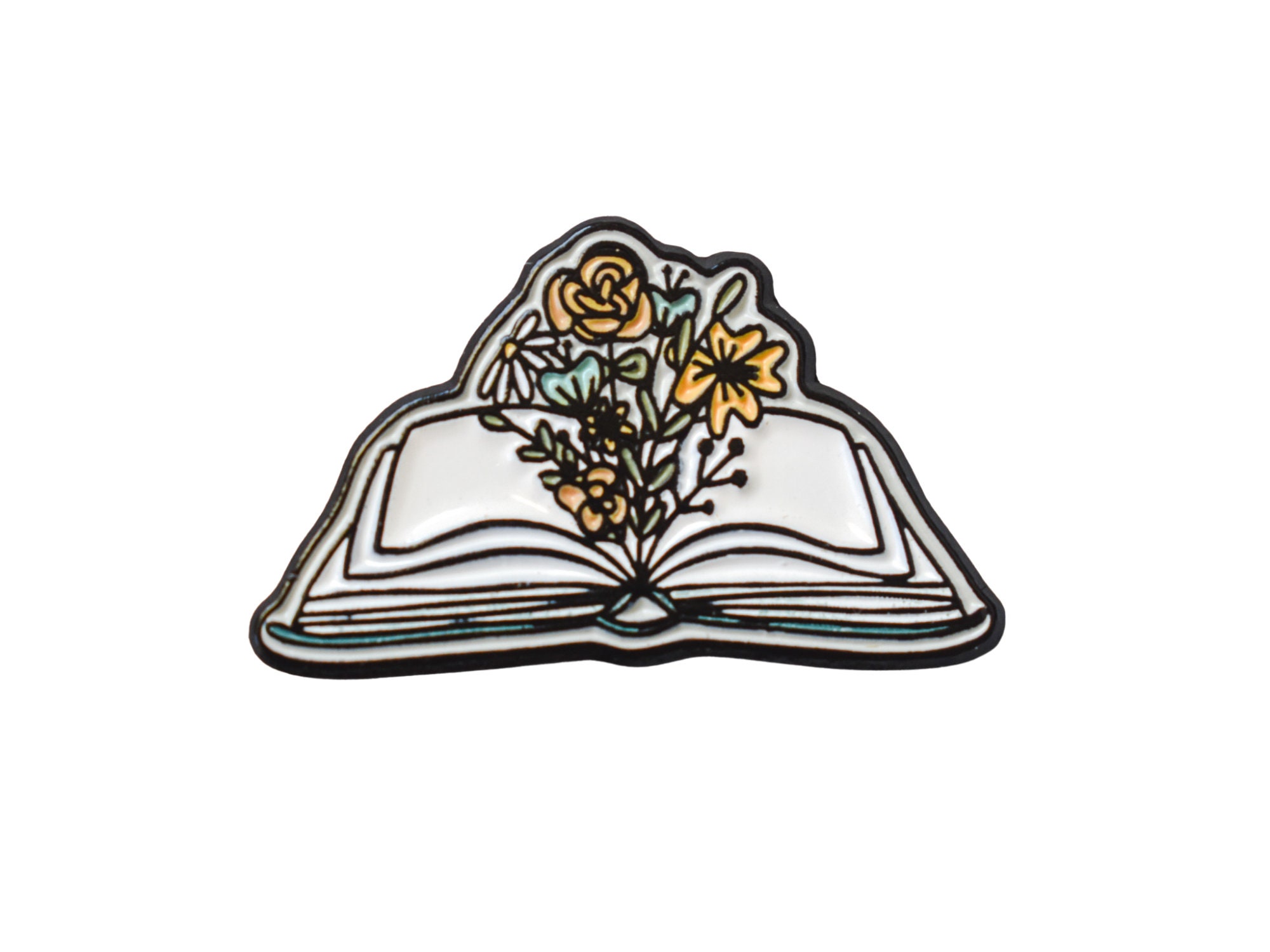 Floral Book Pin Cute Book Enamel Pin Floral Accessories - Etsy