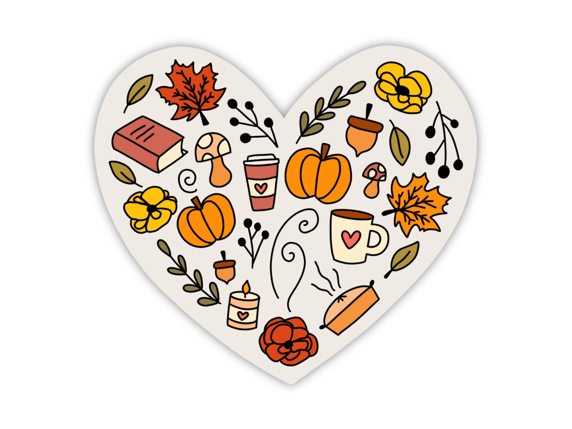 Fall Heart Sticker Cute Fall Sticker for Laptop Autumn - Etsy