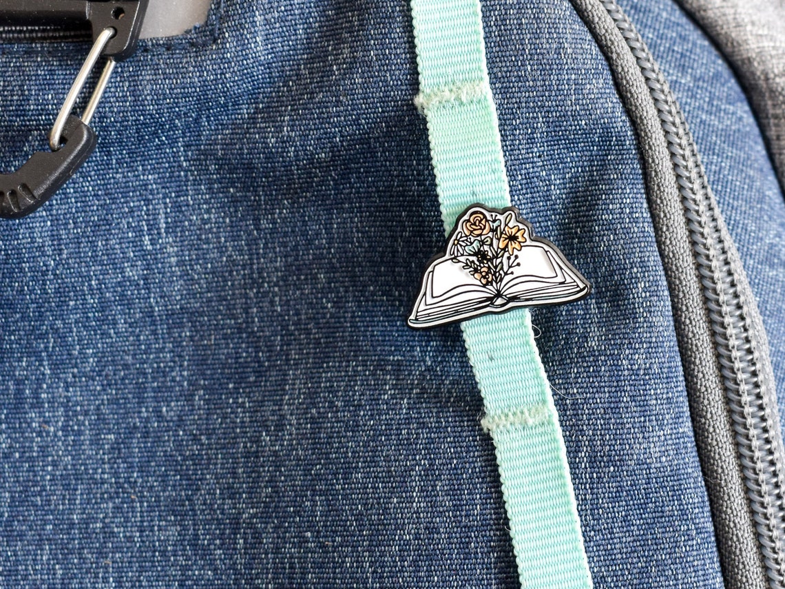 Floral Book Pin Cute Book Enamel Pin Floral Accessories - Etsy