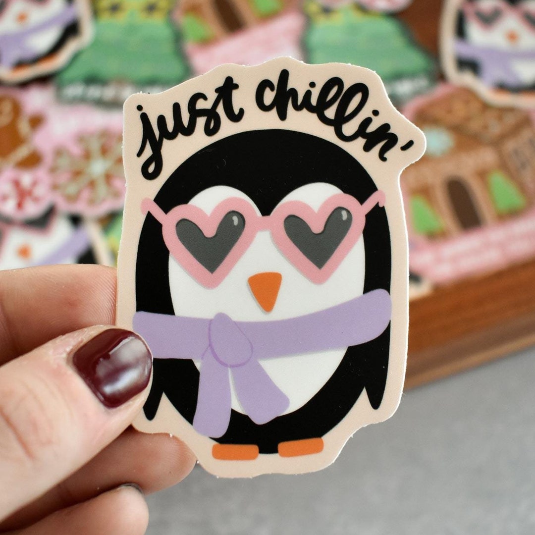 Just Chillin' Sticker | Cute Penguin Sticker for Her | Cute Winter ...