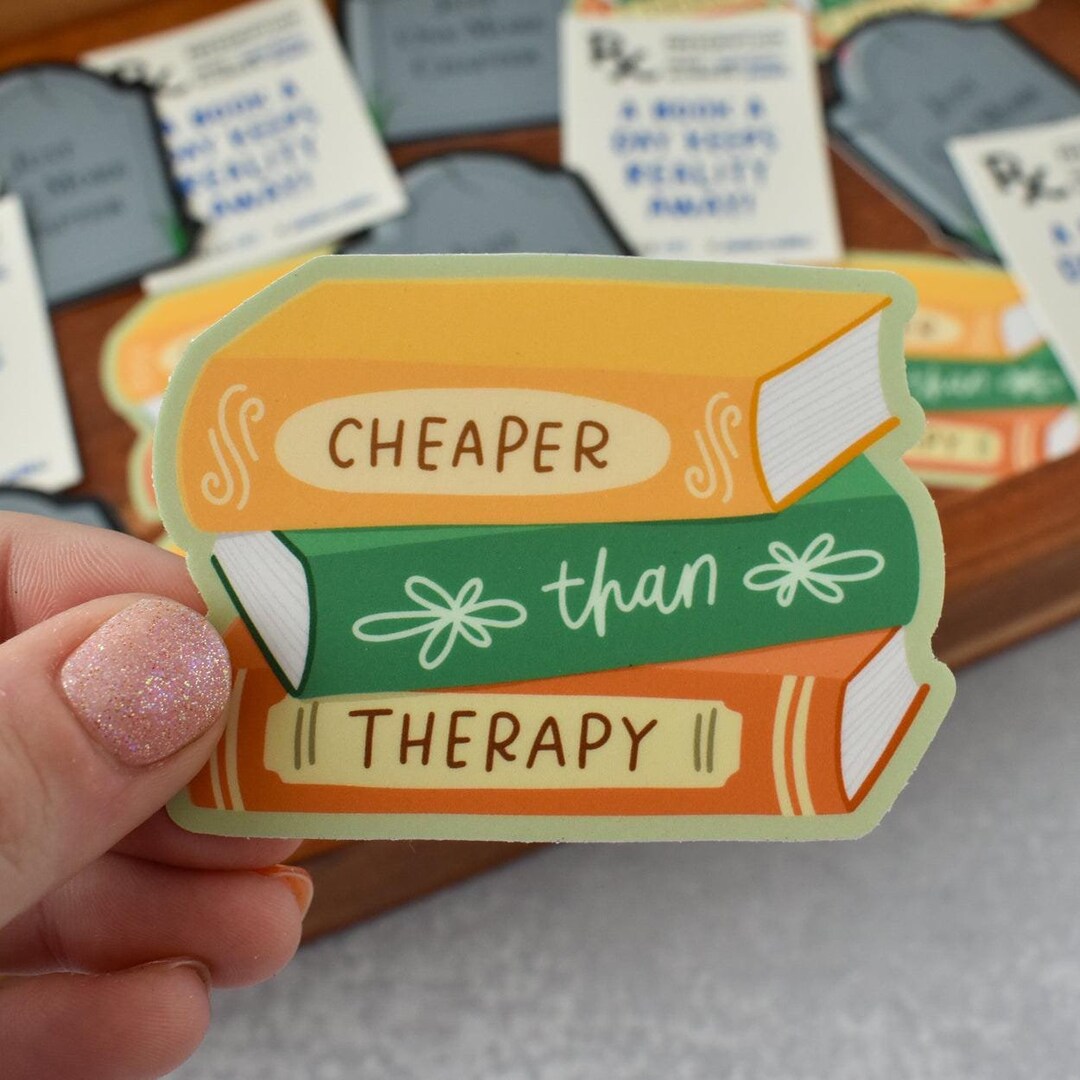 Cheaper Than Therapy Book Stack Sticker | Waterproof Bookish Sticker ...