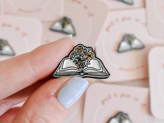 Floral Book Pin Cute Book Enamel Pin Floral Accessories - Etsy