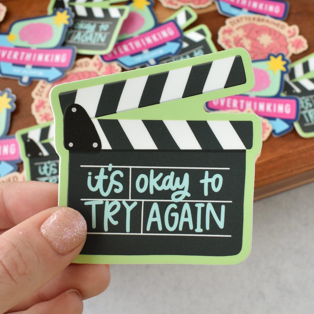 Try Again Film Clapper Sticker | Inspirational Everyday Vinyl Decal for ...