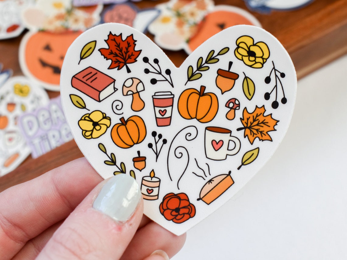 Fall Heart Sticker Cute Fall Sticker for Laptop Autumn - Etsy