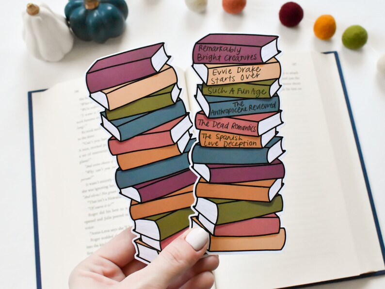 Book Stack Bookmark Book Tracker Bookmark Unique Bookmark - Etsy