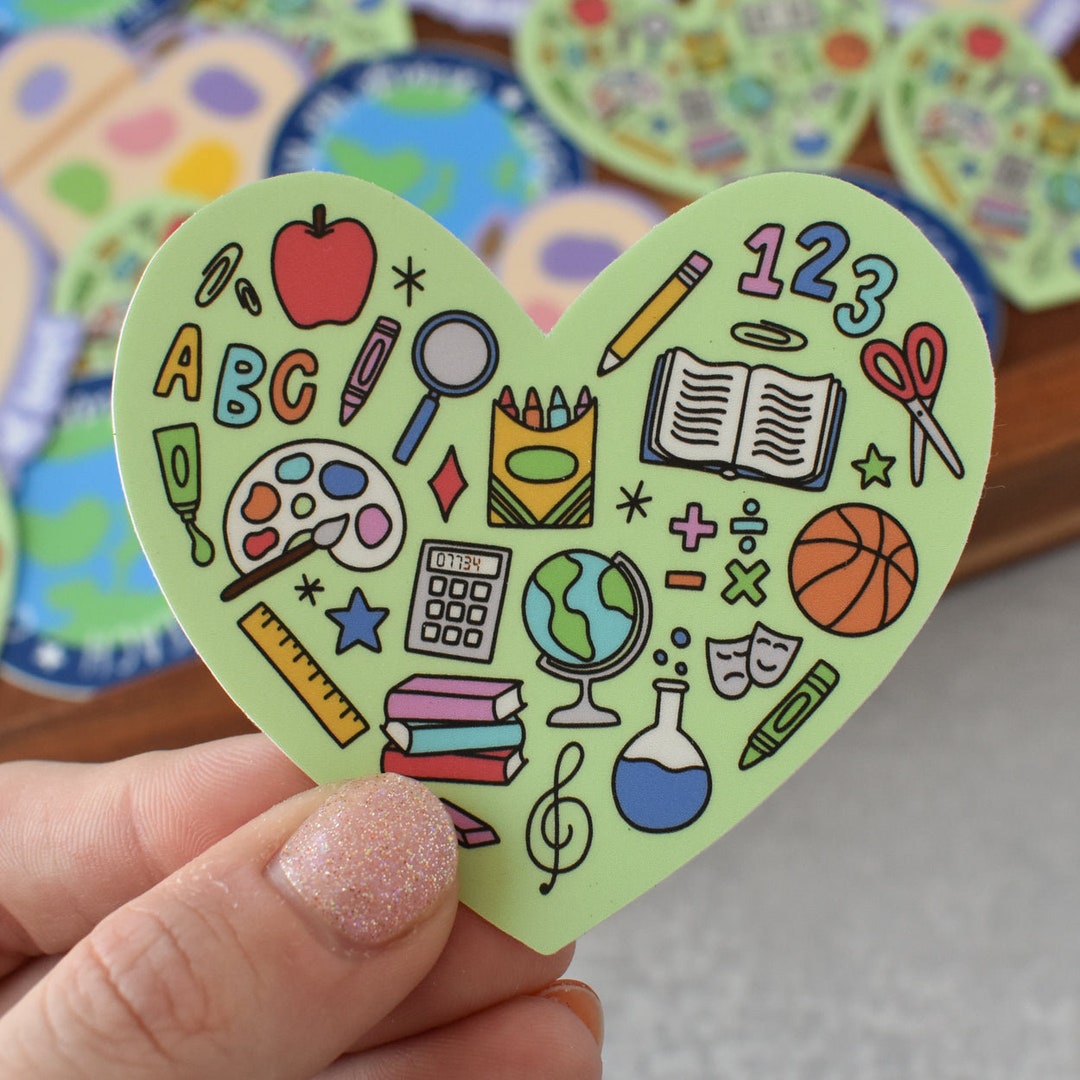 School Heart Sticker | Teacher Sticker for Laptop, Journal, Phone ...