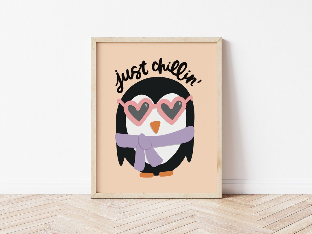 Just Chillin' Art Print | Cute Winter Wall Decor for Bedroom and Office ...