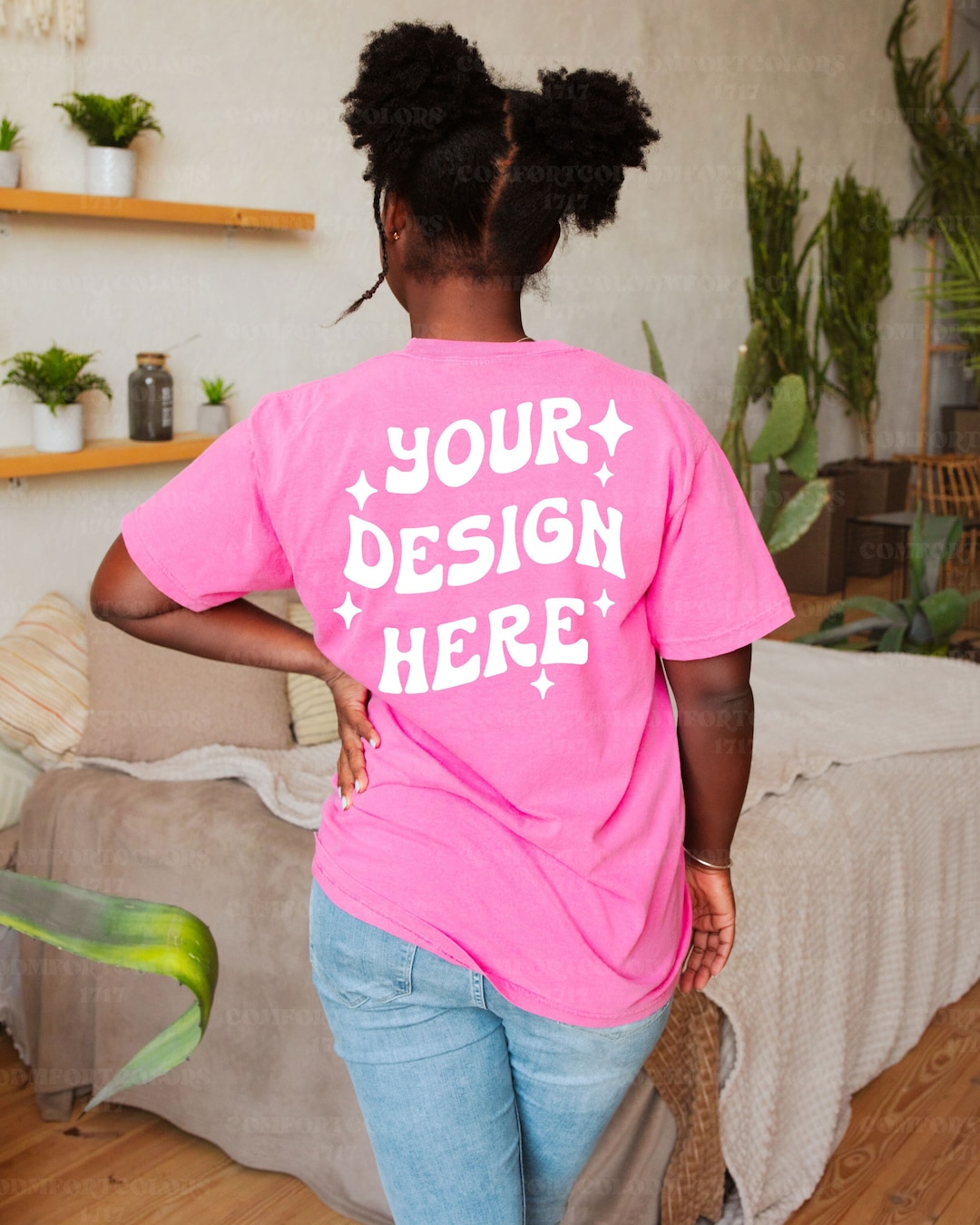 Comfort Colors 1717 Crunchberry Tshirt Mockup, Female Model Comfort ...