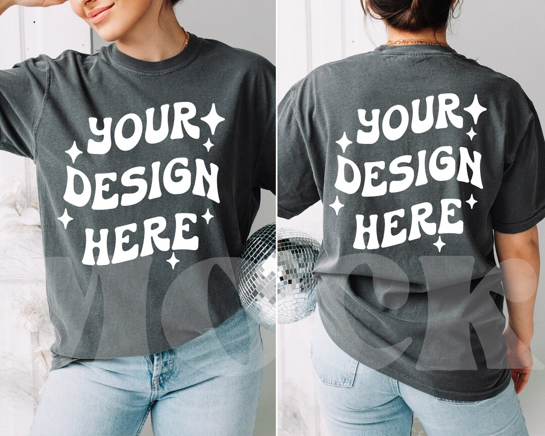 Front and Back Comfort Colors 1717 Tshirt Mockup, Female Model Pepper ...