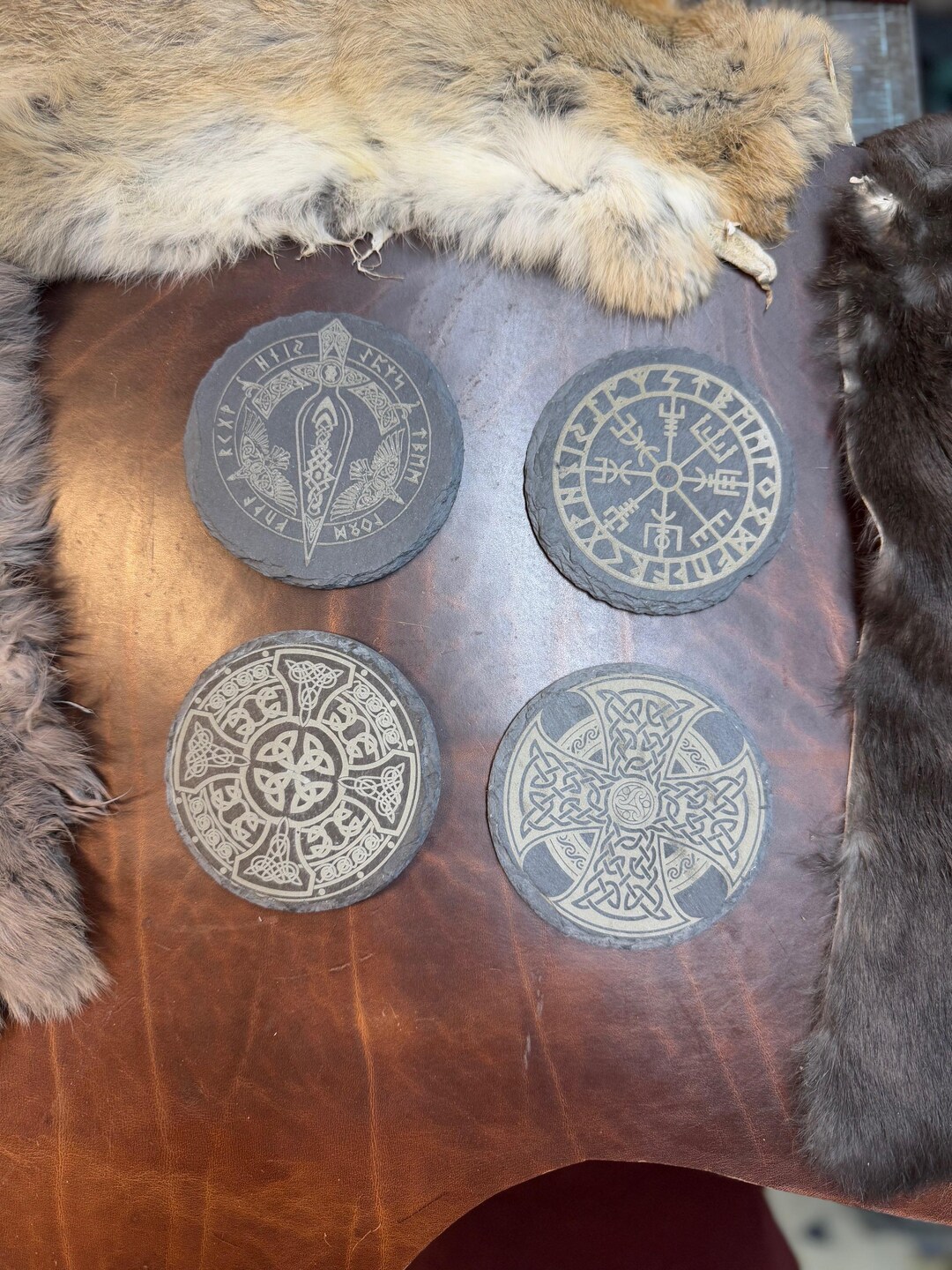 4 Slate Coasters Viking Celtic Symbols Knotwork - Etsy