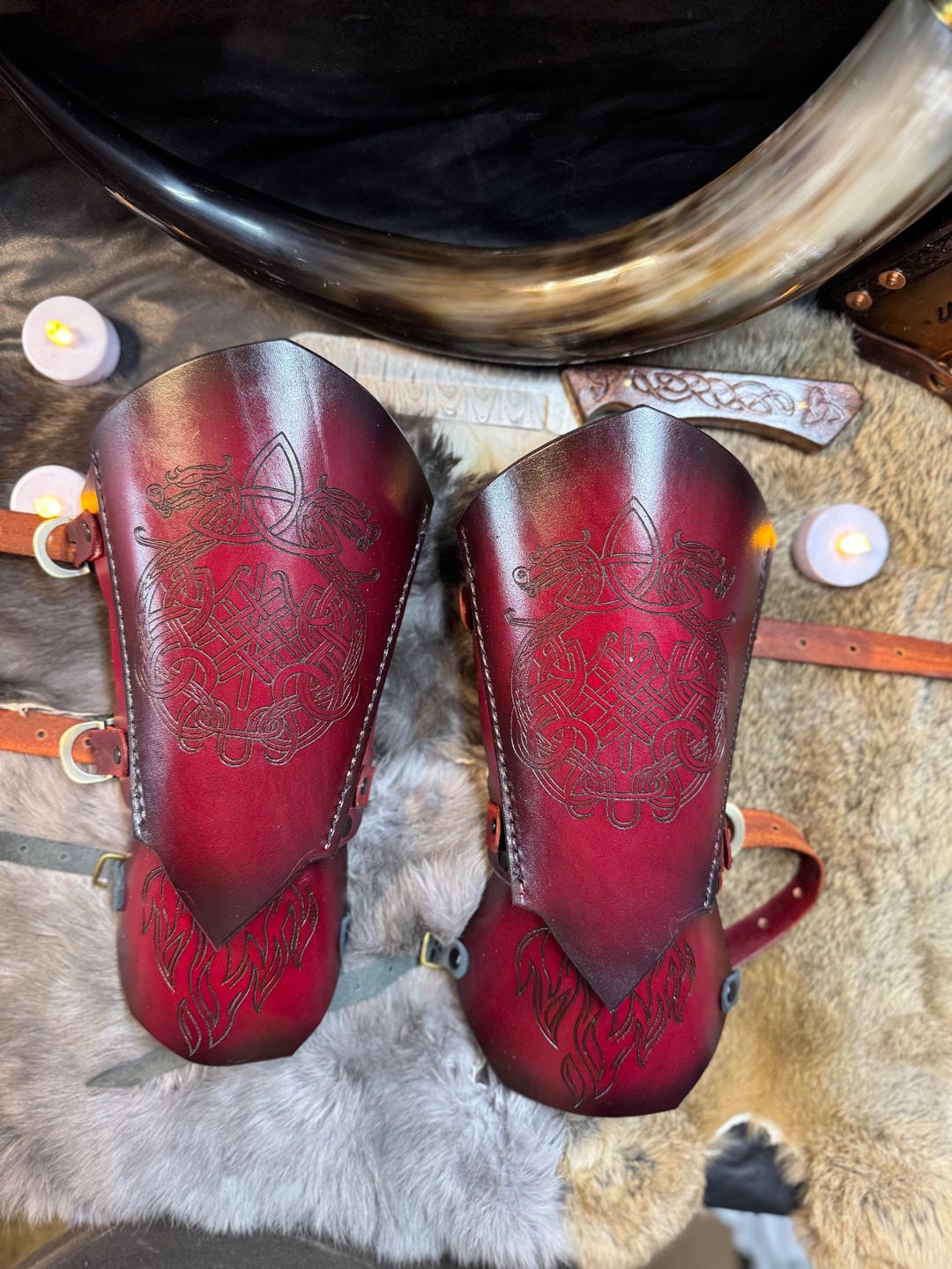 Quality Red Leather Arm Guards Bracers Viking Celtic Kit Garb - Etsy