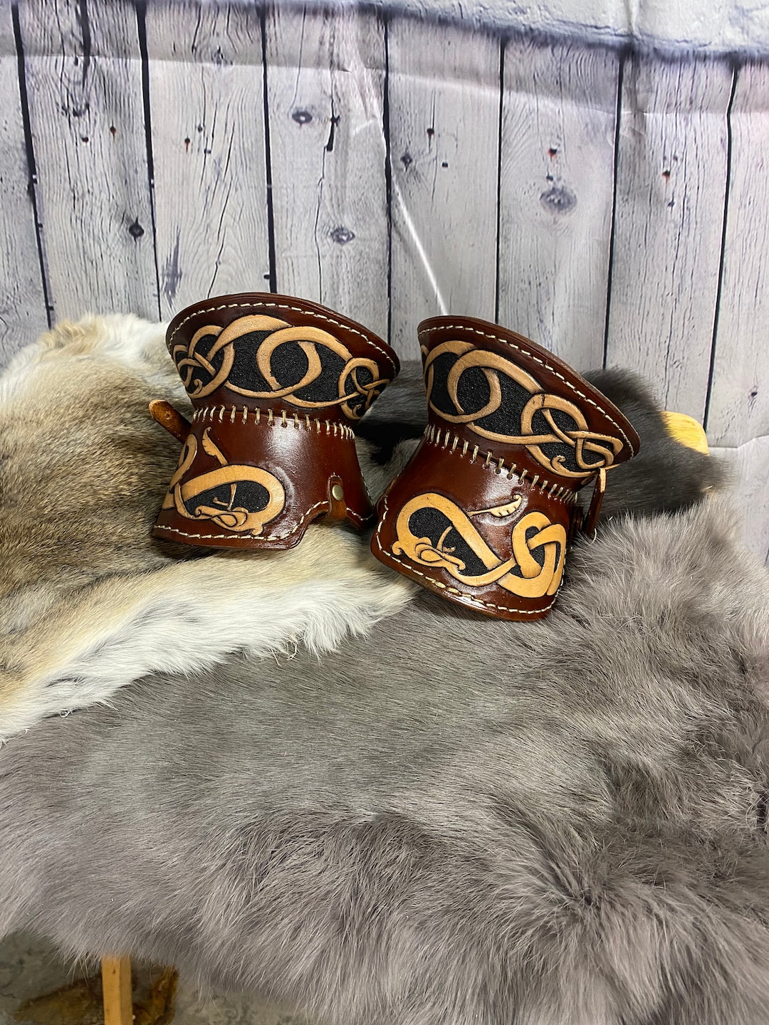 Leather Armor Demi Gauntlets Hand Guards Viking/celtic Dragon - Etsy