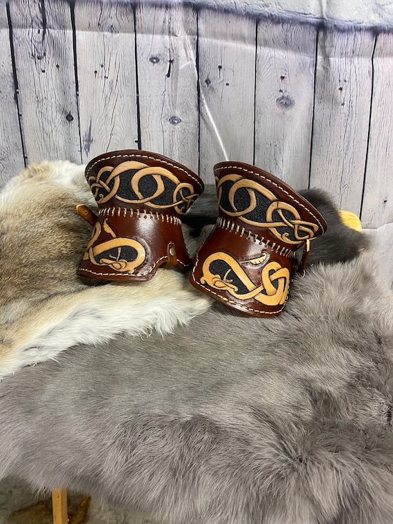 Leather Armor Demi Gauntlets Hand Guards Viking/celtic Dragon | Etsy