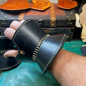 Demi Gauntlets Black Leather Hard Bridal Hand Guard Armor Renfair LARP ...