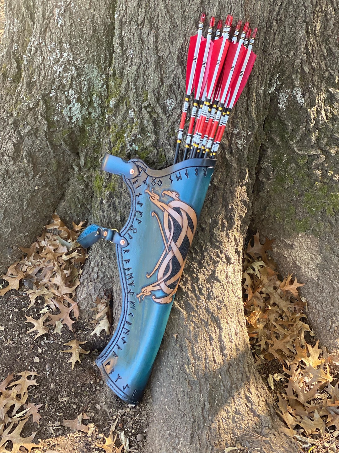 Leather Quiver Hip Side Viking Celtic Green/blue - Etsy