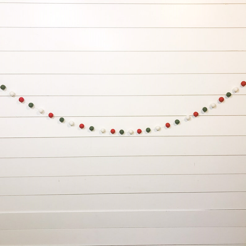 Red White and Green Felt Ball Christmas Garland 6 Ft. | Etsy
