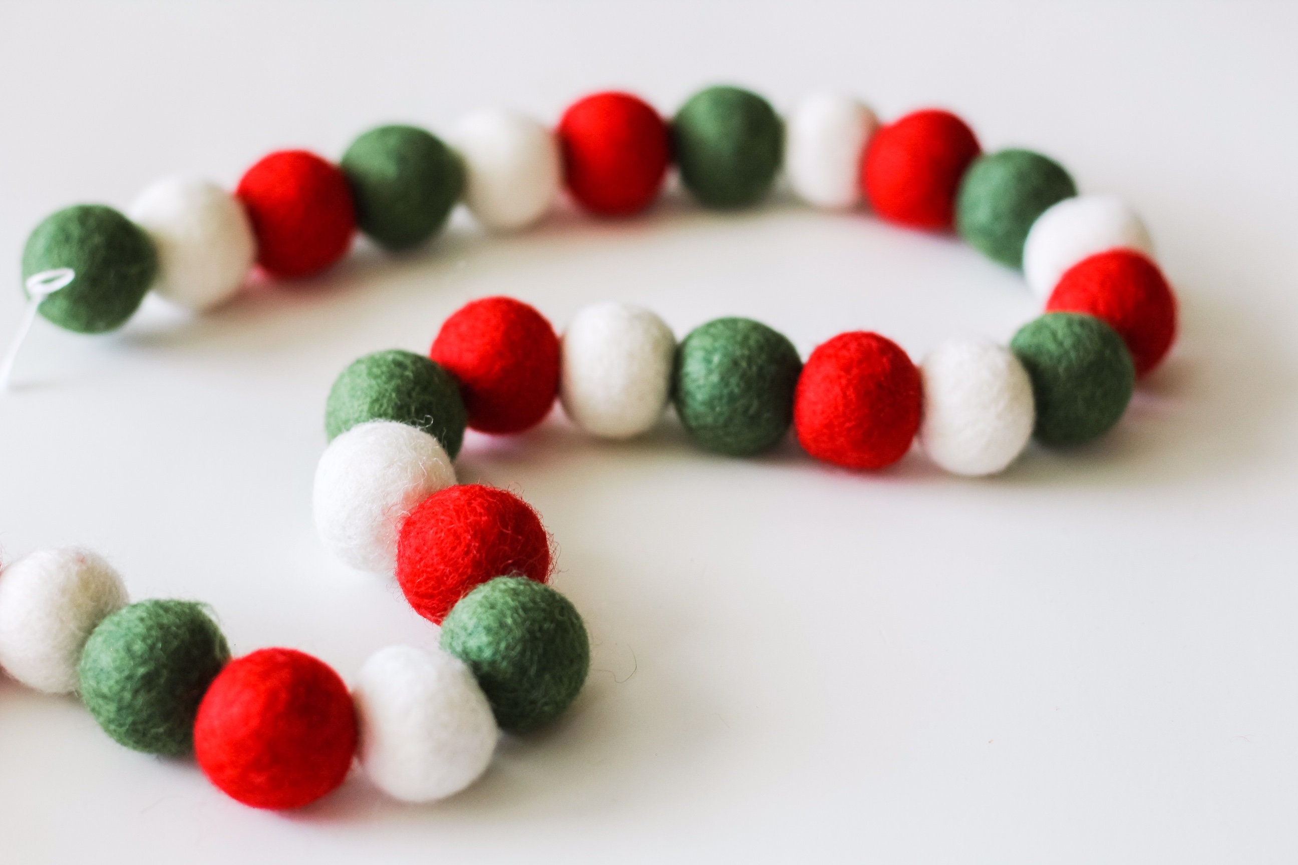 Red White and Green Felt Ball Christmas Garland 6 Ft. | Etsy