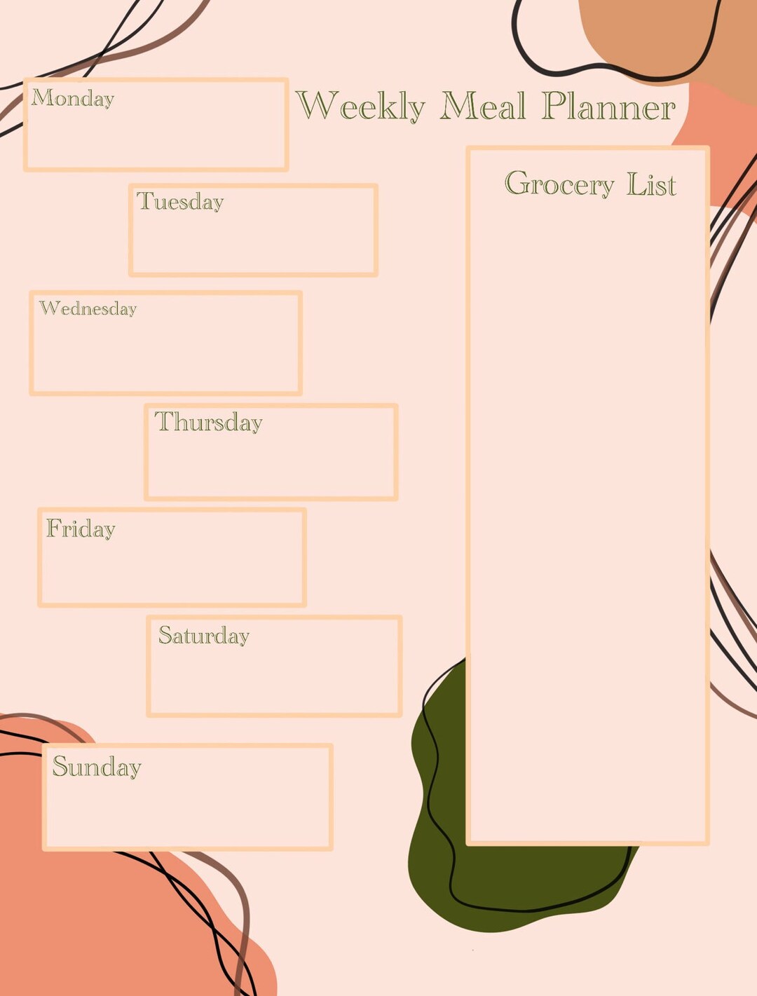 Boho Weekly Meal Planner - Etsy