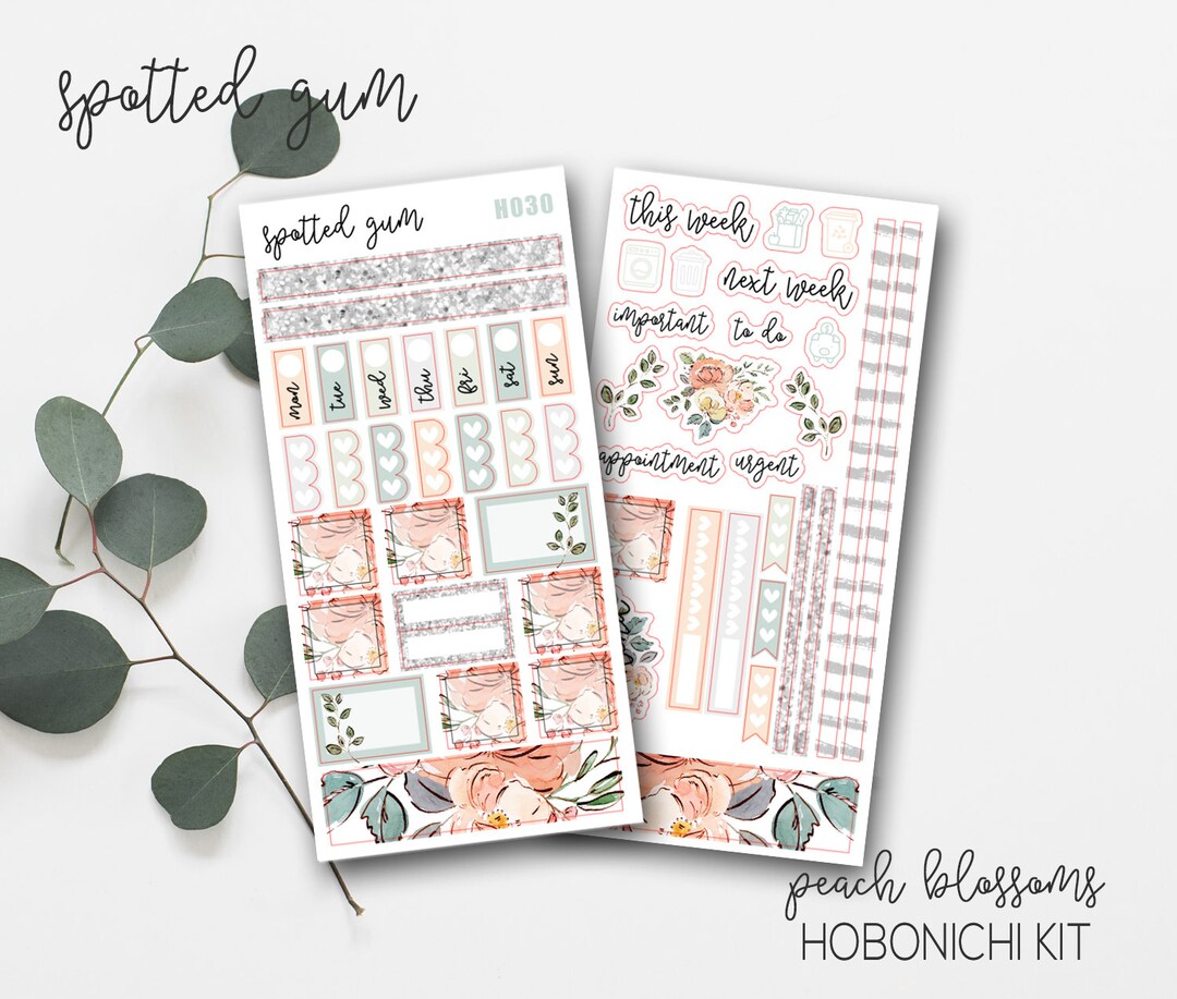 H030, Peach Blossoms Hobonichi Sticker Planner Kit, Peonies, Spring ...